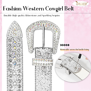 JASGOOD Women Men Rhinestones Belt,Bling Western Cowgirl Cowboy Studded Leather Belt Diamond Waist Belt for Jeans Pants