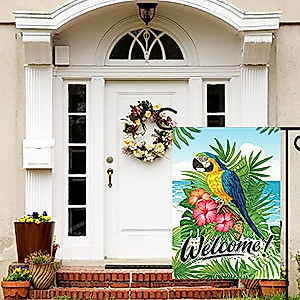 Parrot Garden Flag Parrot Yard Sign Beach Party Decorations Garden Decor Lawn Outdoor Decorations Yard Flags Welcome Tropical Rest Outdoor Ornament Double Side Welcome Summer House Flag Summer Garden Banner