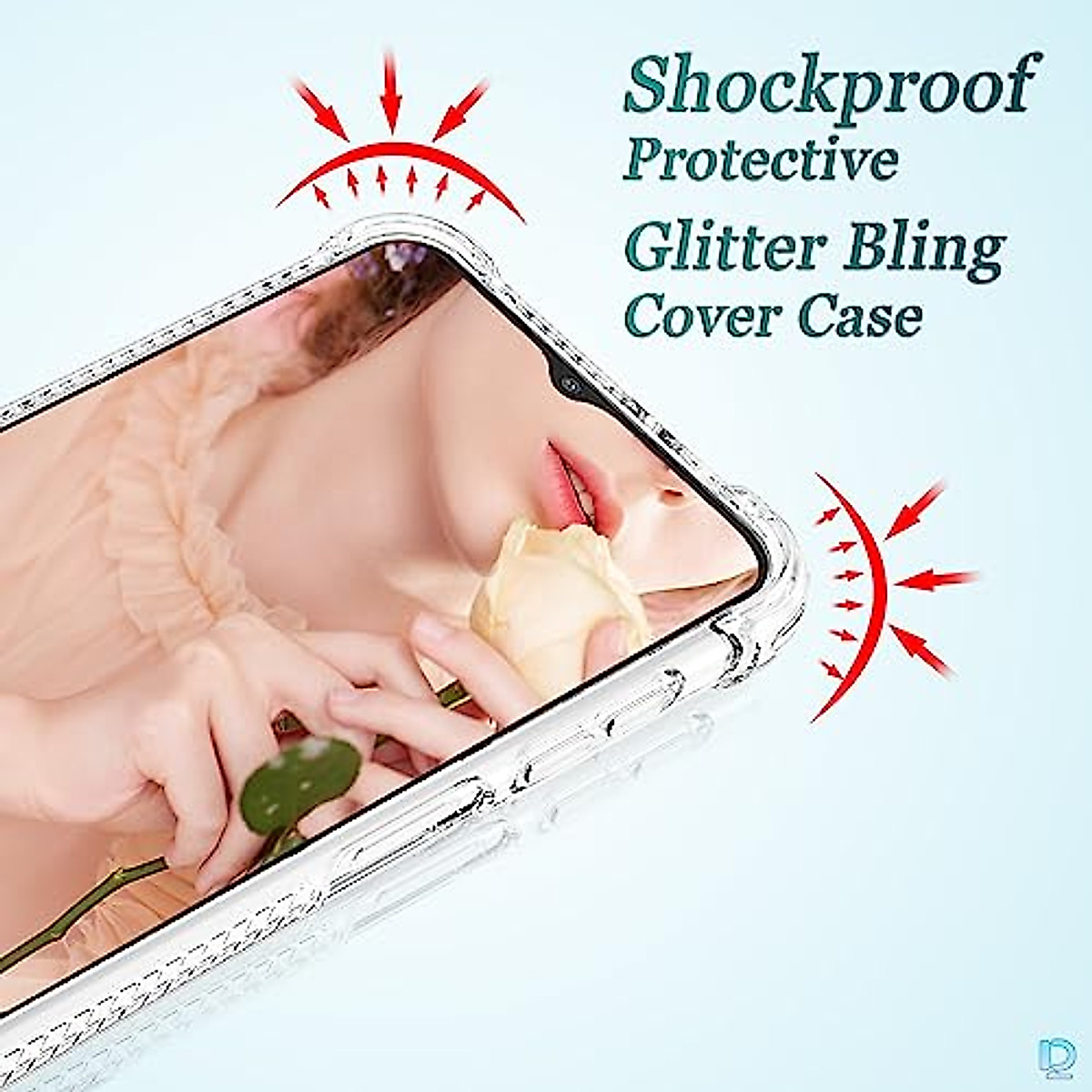 Dzxouui Moto G Stylus 5G 2022 Case - Cute Glitter Quicksand TPU Cover with Glass Screen Protector - Silver