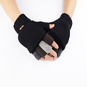 Akayboya Winter Warm Knitted Fingerless Gloves Convertible Wool Gloves with Mittens Cover for Women and Men