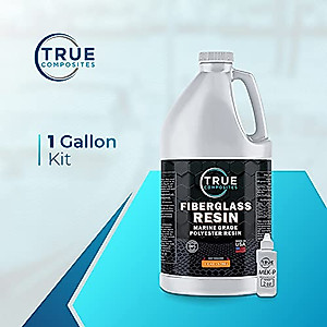 True Composites Fiberglass Resin Polyester Resin Marine Grade Resin 1 Gallon with MEKP Hardener Polymer Resin Fiberglass Repair Kit Laminating Resin for Wood Boat Building and Repair