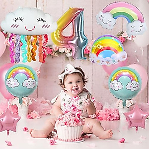 4th Birthday Decorations Girl, 8 Pcs 4 Balloons Birthday Foil Balloons with Rainbow Pink Star Pastel Round Balloons, Number 4 for Girls Birthday Party Baby Shower Supplies