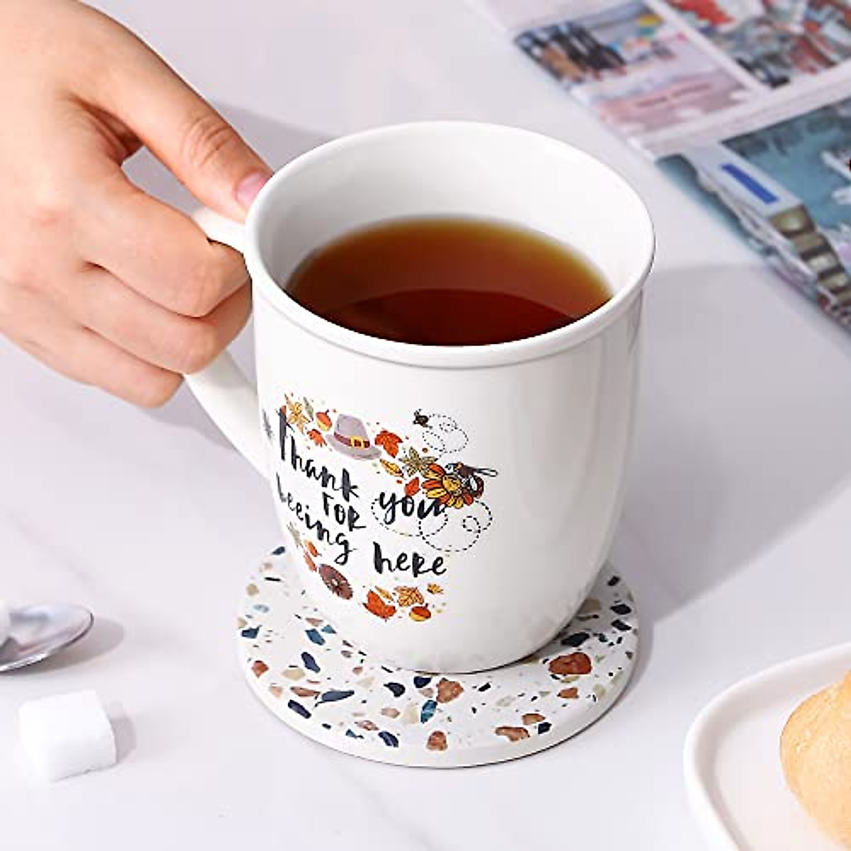 LIFVER Coasters for Drinks, Absorbent Coasters with Holder Set of 6, Avoid Furniture Being Scratched and Soiled, Housewarming Gift for Home Decor, 4 inches -2 Terrazzo Pattern