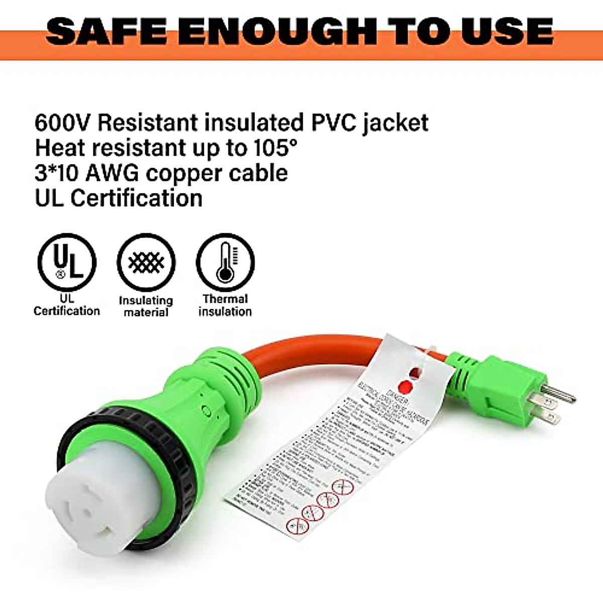 Flameweld RV Adapter Cord - NEMA 5-15P Male to SS2-50R Twist Lock Female, 50 Amp to 15 Amp 110 RV Adapter Cord with Locking Connector, 7500W STW 10/3 AWG RV Generator Cord, UL