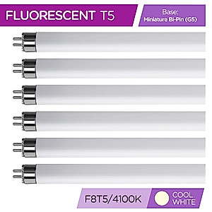 KOR (Pack of 6) F8T5/CW - T5 Fluorescent 4100K Cool White - 8 Watt - 12" Super Long Life Light Bulbs