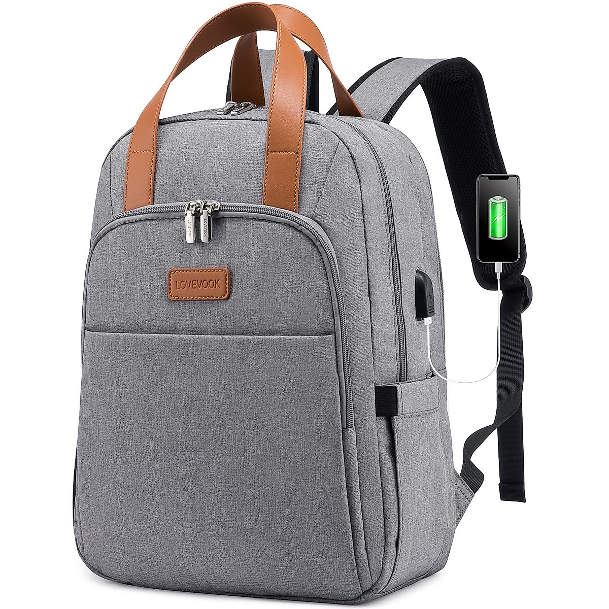 LOVEVOOK Laptop Backpack for Women,15.6 Inch Laptop Bag with USB Port,Stylish School Bookbag for College,Waterproof Travel Back Pack Fashion Work Computer Backpack for Teacher Nurse,Business, Grey-A