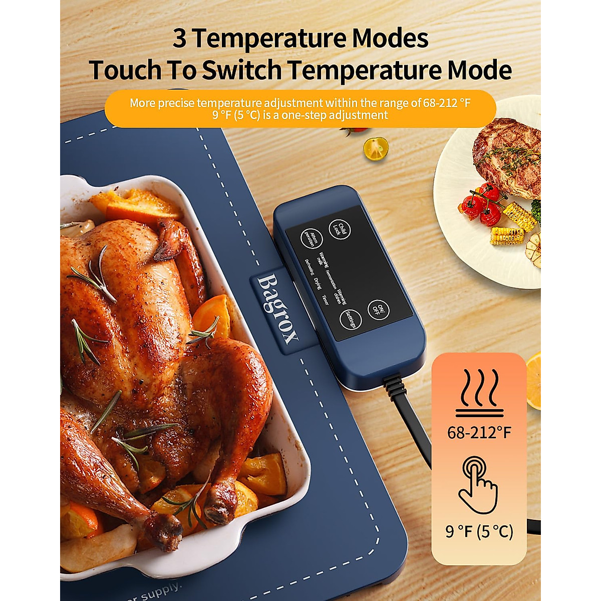 Electric Warming Tray, Food Warming Mat with Adjustable Temperature, Full Surface Heating,Rollable & Portable, Auto Shut-Off -Versatile Food Warmer for Parties Buffets Gatherings Holidays Daily Use