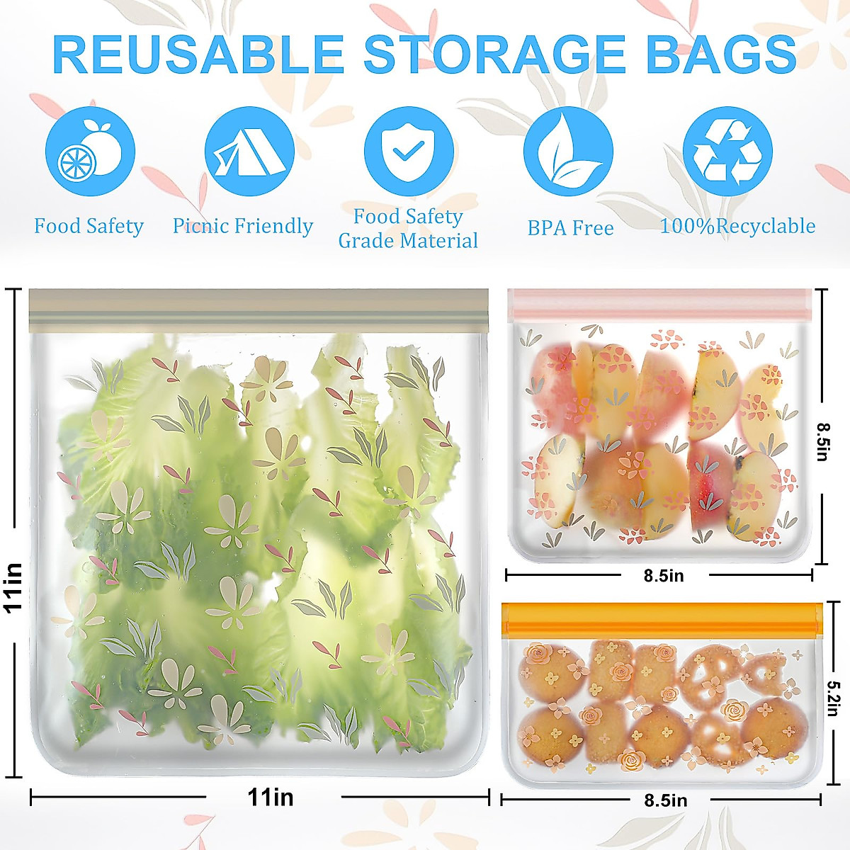 10 Pack Dishwasher Safe Reusable Gallon Bags Silicone, Leak proof Reusable Freezer Bags for Food Storage Home Organization Traval & Make-up BPA FREE for Food Storage Home for Salad Fruit
