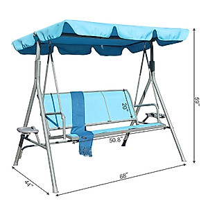 GOLDSUN Garden Porch Swing Hammock Swing Chair Bench for Patio, Garden,Backyard, Balcony with Adjustable Canopy,for Two or Three People (Blue)