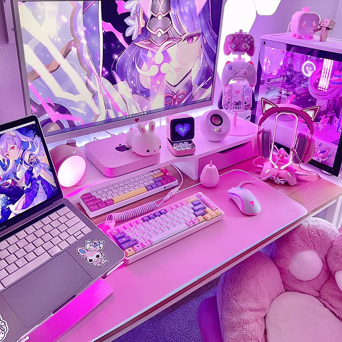 Tilted Nation Pink Gaming Mouse Pad RGB - Create Your Dream Setup - Bright LED Gaming Mousepad Mat XL with 8 Light Modes - Smooth Gliding and Easy to Clean - Large RGB Gaming Mouse Pad Pink for Desk