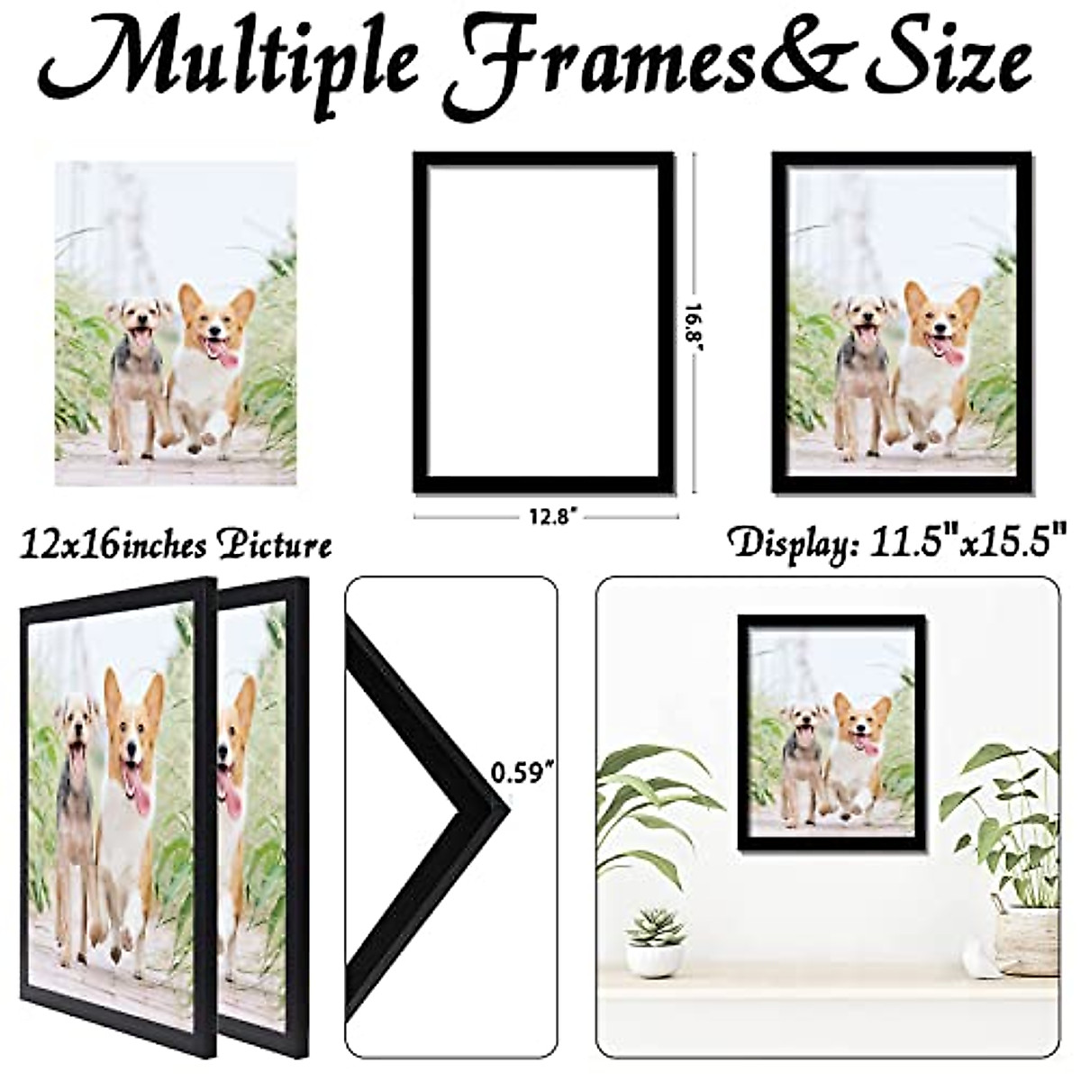 icariery Black 12x16 Picture Frame Set of 2, High Transparent Picture Frames for 12 x 16 Photo Canvas Collage Poster Certificate Wall Gallery Horizontal Vertical 12 By 16