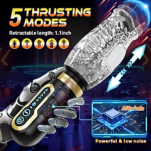 Automatic Blowjob Male Masturbator, Adult Sex Toys for Men, 7 Vibrating & 5 Rotating & 5 Thrusting Modes with Penis Stimulation, Rotating Male Masturbation Pocket Pussy for Men Pleasure Realistic