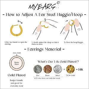 MYEARS Women Gold Huggie Hoop Beaded Earrings Ear Stud Cuff 14K Gold Plated Small Simple Minimalist Hypoallergenic Everyday Jewelry