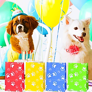Puppy Dog Paw Print Party Favor Bags 24 Pcs Paw Print Theme Candy Treat Bags Thank You Paper Gift Bags with Handles for Baby Shower Birthday Wedding Party Favor Puppy Dog Paw Print Party Supplies