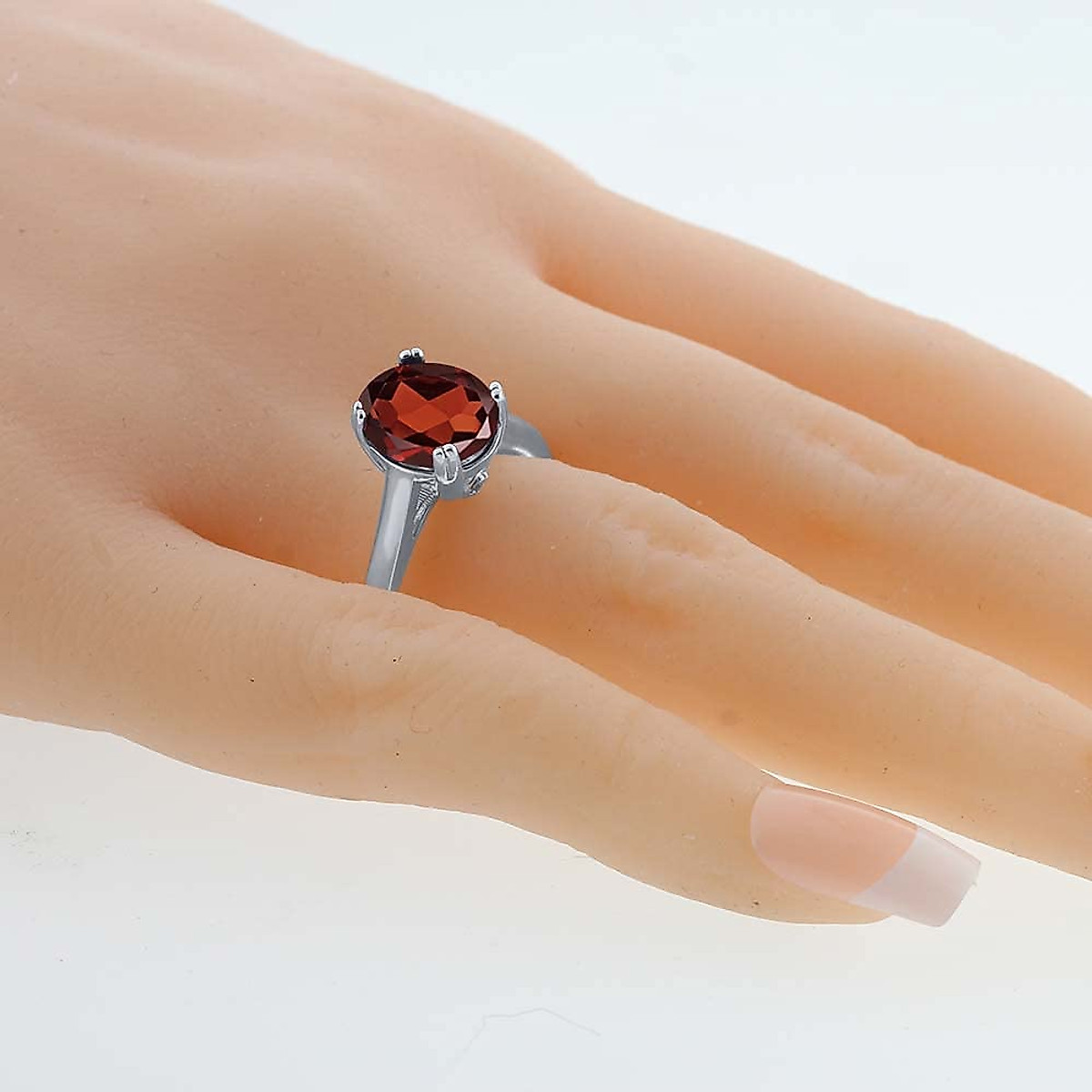 Gem Stone King 925 Sterling Silver Red Garnet and Black Diamond Solitaire Ring For Women (3.63 Cttw, Oval 11X9MM, Gemstone Birthstone, Available in size 5, 6, 7, 8, 9)