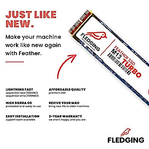 Fledging 2TB Turbo Feather M13 PCIe NVMe Gen 3.0x4 SSD Upgrade –DIY kit & OS Included– Compatible with Apple MacBook Air (2013-2015) & Pro (2013-2016), Mac Mini (2013) & Pro (2014), iMac (2013-2019)