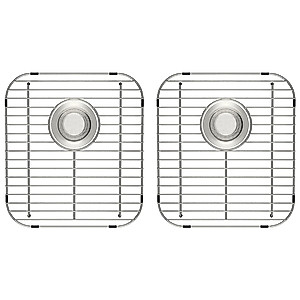 SlimmKISS Kitchen Sink Grid Stainless Steel Sink Protectors, Sink Bottom Grid Sink Racks for for Single or Double Bowl Sink, Corner Radius Sink Grate Rear Drain Hole with Sink Strainer,2pack