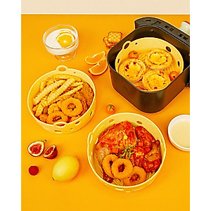 Miniqua Air Fryer Silicone Liners, Reusable Silicone Air Fryer Basket Bowl for 3-5 QT, Food-Grade Silicone Round Air Fryer Liners, Non-stick Silicone Pot Accessories, Yellow(6.8in)