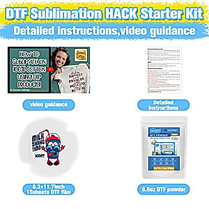 Yamation DTF Transfer Film and Powder for DTF Sublimation Printer, 8.3×11.7 inch 15 Sheets DTF PET Film Sheets and 8.8oz White Hot Melt Adhesive Direct to Film for T-Shirt
