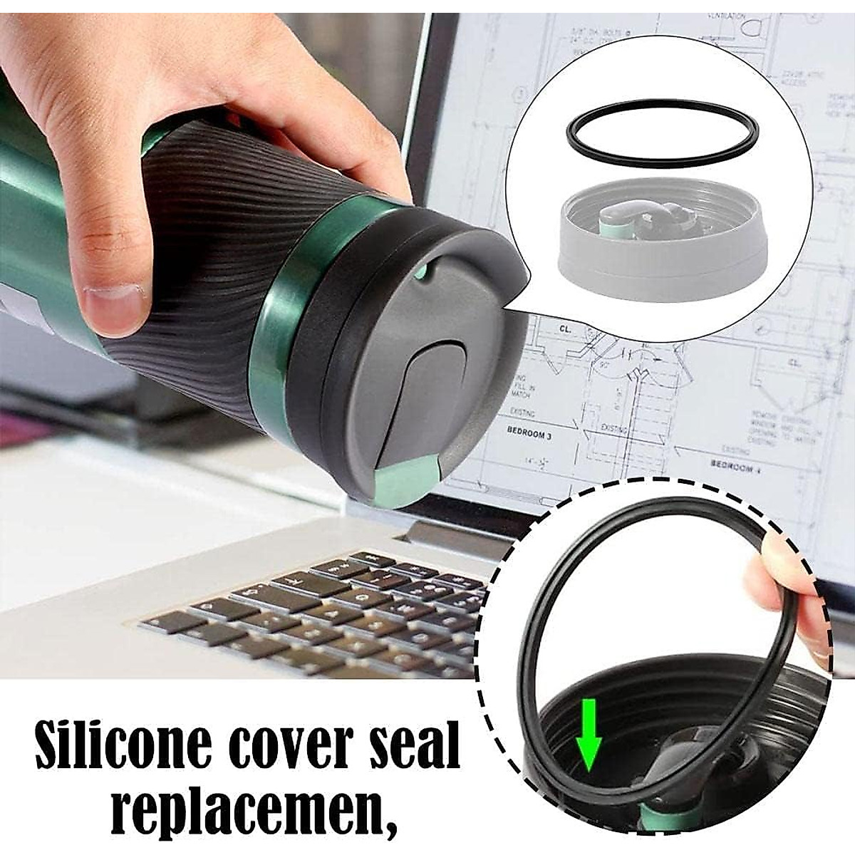 4Pcs Black Replacement Gasket for Contigo Snapseal Byron Travel Mug 16oz & 20oz, Silicone Lid Seal Leak-Proof for Contigo Coffee Travel Tumbler Glassware and Drinkware