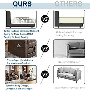 VINGLI Upgraded 64" W 84" L Full Size Futon Sofa Bed, 6" Thick Upholstery Rustic Microfiber Loveseat Sofa Sleeper Pull Out Couch,Convertible Floor Couch for Living Room, Bedroom, Entertainment Room