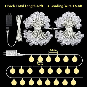 YIQU 49FT 100 LED Fairy String Lights Plug in, Extendable Globe Christmas String Lights Indoor Outdoor with 8 Modes, Fairy Lights for Bedroom Wedding Party Decoration Christmas Garden (Warm White)