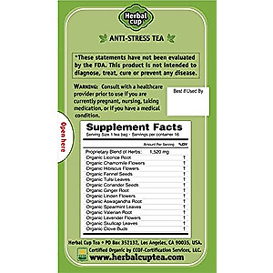 Herbal Cup Ayurveda Tea, Organic Anti-Stress, No Caffeine Herbal Supplement (Anti-Stress, 16 Count (Pack of 1))
