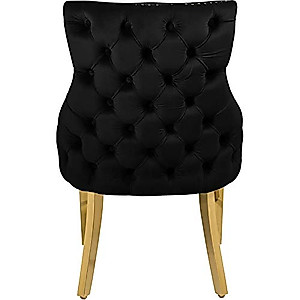 Meridian Furniture Collection Modern | Contemporary Velvet Upholstered Dining Chair with Tufted Back and Gold Sturdy Stainless Steel Legs, Set of 2, 24" W x 25.5" D x 37.5" H, Black