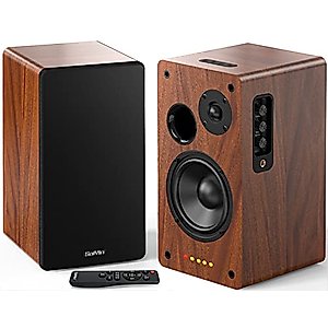 Saiyin Bookshelf Speakers with MIC Input, 40W X 2 Powered Bluetooth Bookshelf Speakers Pair-Optical Input, 5 Inch 2.0 Stereo Active Speakers with Subwoofer Line Out