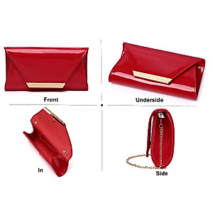 MUDUO Women Patent Leather Fashion Clutch Purses Evening Bag Handbag (RED)