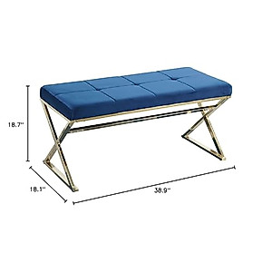 GYZAD Modern Sofa Bench Bench-Dining Room Bench-with Stainless Steel and Velvet Ottaman,Bench Chair,Benches for Bedroom,Livingroom,Metal,Gold Plated Legs,Blue