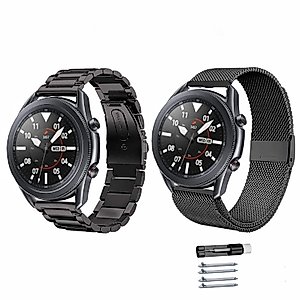 ACESTAR 2Pack Compatible with Samsung Galaxy Watch 46mm/Galaxy Watch 3 45mm bands,2Pack 22mm Stainless Steel Metal+Mesh Loop Bands for Galaxy 3 Watch Bands 45mm/Galaxy S3 Bands Men Women