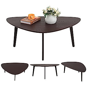 Small Coffee Table Modern Mid Century Coffee Tables Wooden Vintage Oval Chic for Living Room,Natural Wood Texture,Unique Triangle Tabletop,Oak Leg,Easy Assembly