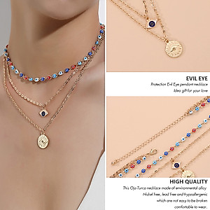VIBILIA Layered Evil Eye Necklaces 18K Gold Plated Dainty Chocker Necklace Delicate Jewelry Gift for Women - Gold