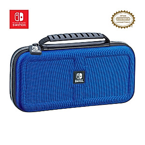 Game Traveler Nintendo Switch Deluxe OLED Case - Also for Switch & Switch Lite, Blue Ballistic Nylon, Viewing Stand & Bonus Game Cases, Deluxe Handle, Licensed by Nintendo, #1 Selling Case in USA
