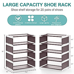 AN ANEWSIR 5 Tier Shoe Rack 2 Pack - Tall Vertical Shoe Rack Storage 20 Pairs, Adjustable & Stackable Shoe Rack, Space Saving Shoe Shelf (Brown)