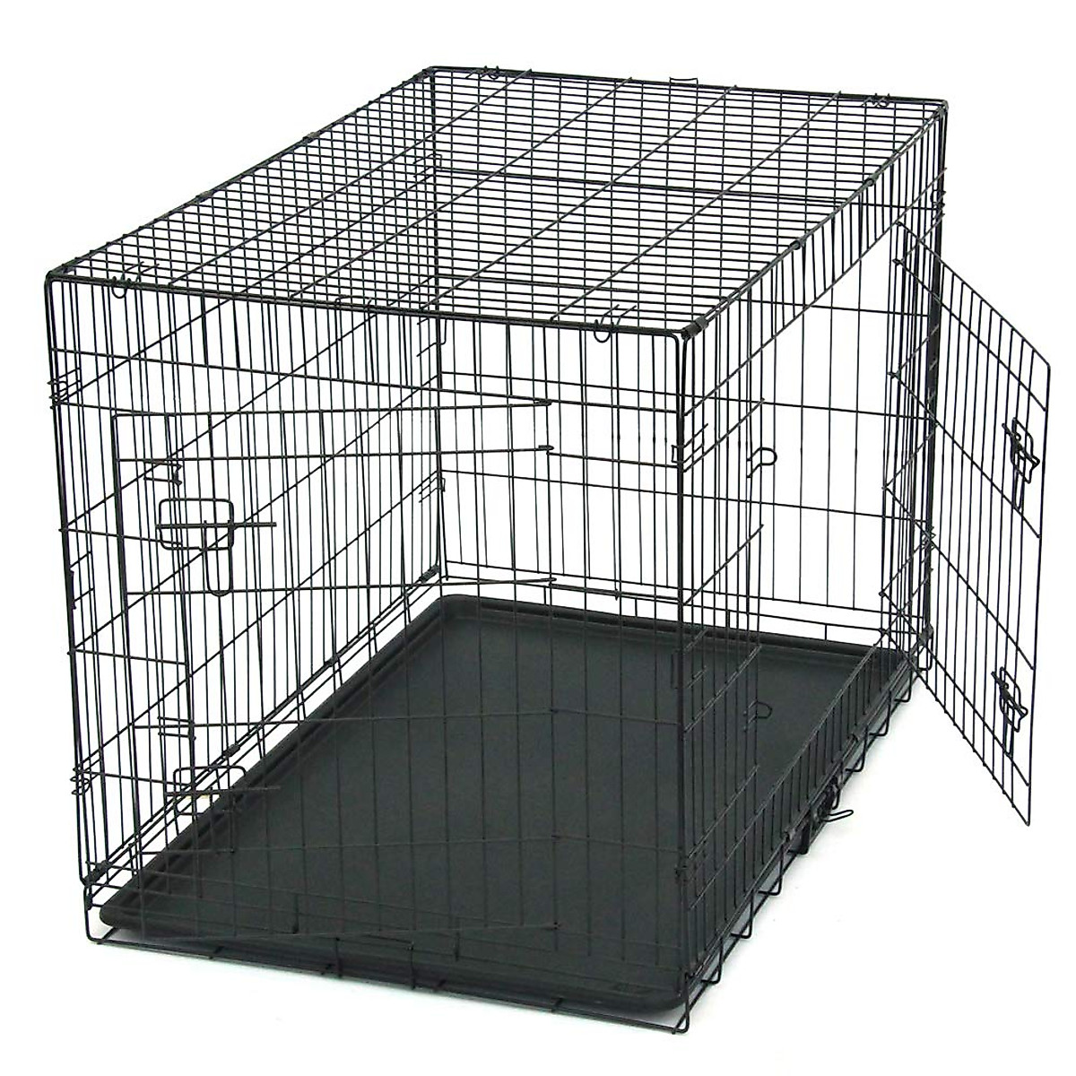 Dog Crate Large Foldable Dog Kennel Metal Wire Pet Dog Cage with Double-Door Leak-Proof Tray Divider Panel and Handle for Dog Cat Pet,Black (42")