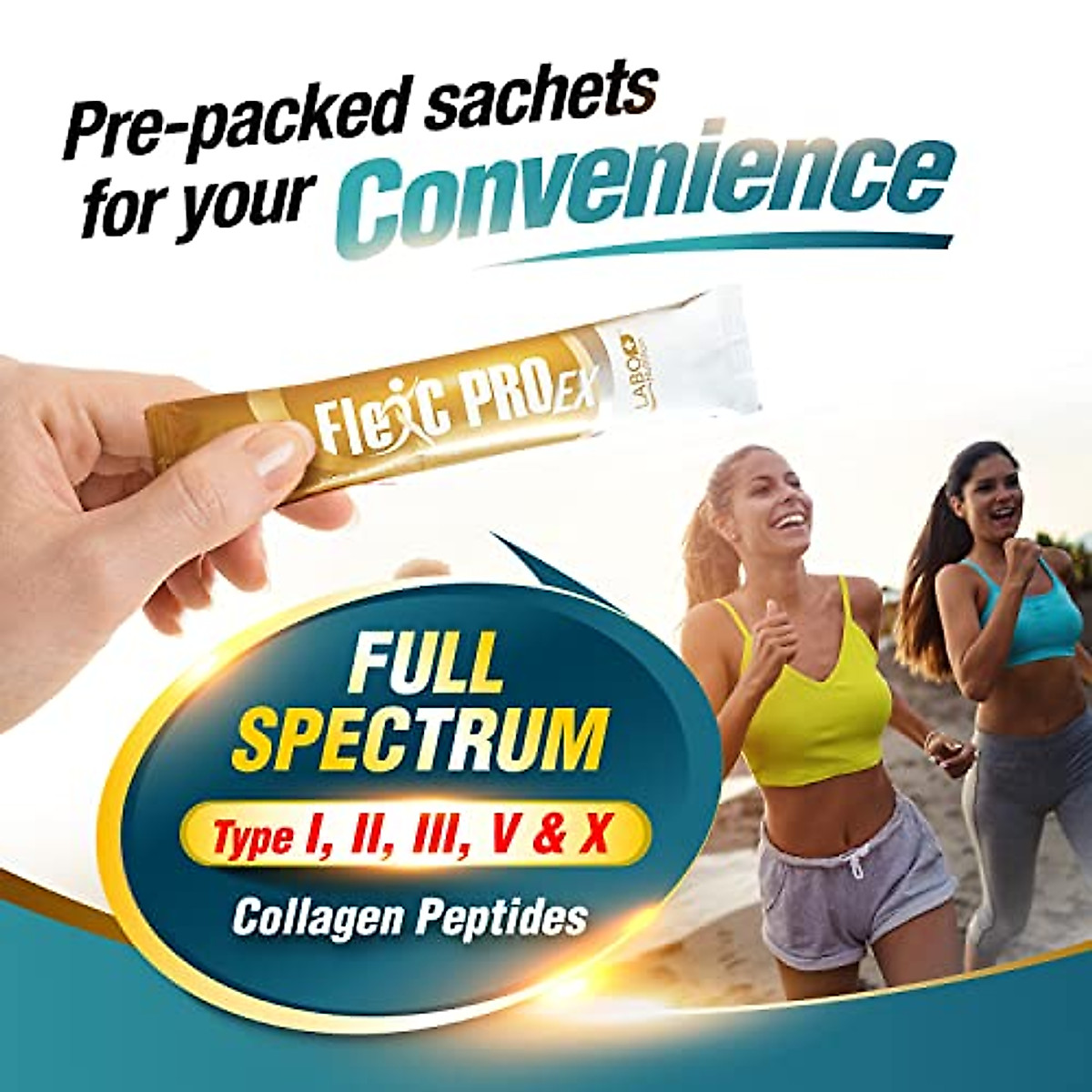 LABO Nutrition FlexC PRO EX, Full Spectrum Collagen, Type I, II, III, V & X, Peptan Collagen, Eggshell Membrane, Water Soluble Silica & Curcumin C3 Reduct, for Joint, Bones, Muscles, Nails, Skin