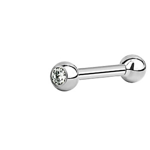 Forbidden Body Jewelry 14g 12mm Titanium Single CZ Crystal Top Barbell, 4mm Balls