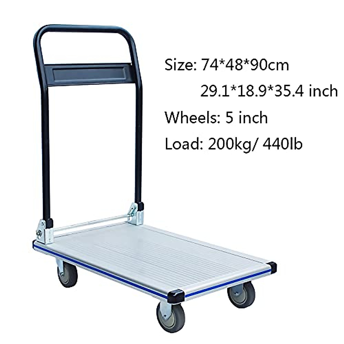 Generic Platform Hand Truck Folding Platform Truck Aluminum Alloy Hand Cart with Wheels and Foldable Handle Push Trolley for Luggage Parcel Tools Moving Push Dolly for Loading (Size : 91 * 60) (74 *