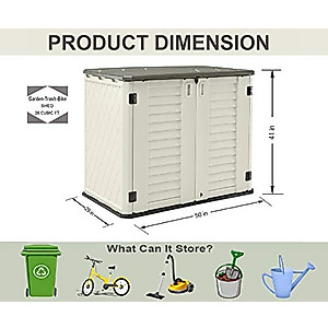 HOMSPARK Horizontal Storage Shed Weather Resistance, Multi-Purpose Outdoor Storage Box for Backyards and Patios, 26 Cubic Feet Capacity for Bike, Lawnmower, Trash Cans, Patio Accessories