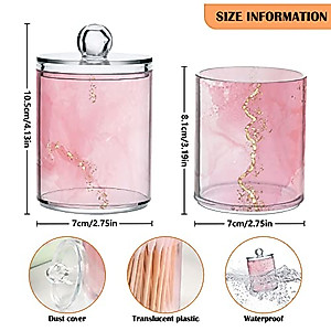 ALAZA 2 Pack Qtip Holder Dispenser Cute Pink Marble Bathroom Organizer Canisters for Cotton Balls/Swabs/Pads/Floss,Plastic Apothecary Jars for Vanity