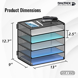 DALTACK 5 Tier Paper Organizer Letter Tray Mesh Metal Desk File Organizer for Home & Office, Black