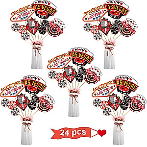 24 Pieces Las Vegas Party Decorations, Casino Party Centerpiece Sticks Casino Cutouts for Baby Shower Birthday Party Casino Theme Party Centerpiece Sticks Table Toppers(Las Vegas)