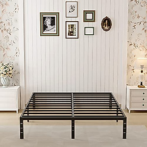 zunatu 14 Inch Full Metal Bed Frame Foundation No Box Spring Needed Heavy Duty Tall Platform with Large Storage Easy Assembly Mattress Noise Free, Black