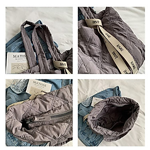 Women Puffer Bag Quilted Puffy Tote Bag Lightweight Cotton Padded Shoulder Bag Trendy Hobo Hippie Down Handbag (Beige)