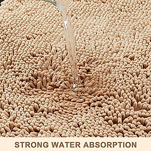 TECHMILLY Soft Fluffy Chenille Bathroom Rugs, Non Slip Absorbent Bath Mats for Bathroom, Washable and Quick Dry, Khaki, 17" x 24"