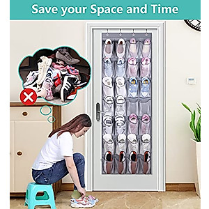 MISSLO 2 Pack 28 Large Pockets Hanging Shoe Rack Door Shoe Organizer Hanging Shoe Storage Hanger for Closet Mesh Holder, Grey, White
