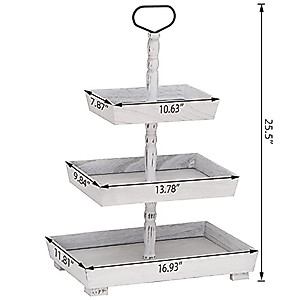 3 Tier Serving Tray, Rectangle Tiered Tray, Farmhouse Table Decor Cake Stands Round Wooden Tray Three Tier Tray with Metal Handle Large Storage Tray,Home Kitchen Shelf Coffee Bar Table