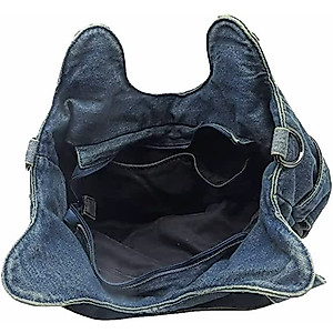 Denim Bag Jean Bag Women Hobo Bag Large Capacity Casual Multiple Pockets Shoulder Tote Bag (Blue)